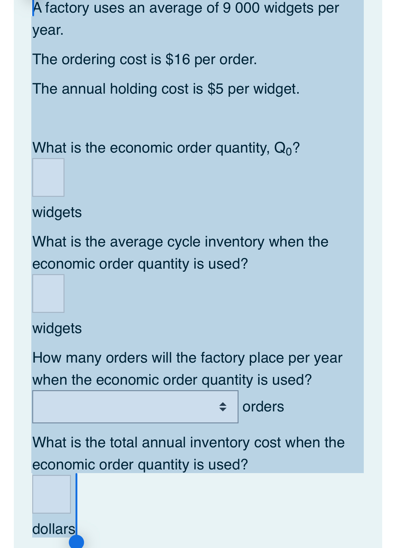 Solved A factory uses an average of 9000 ﻿widgets per | Chegg.com