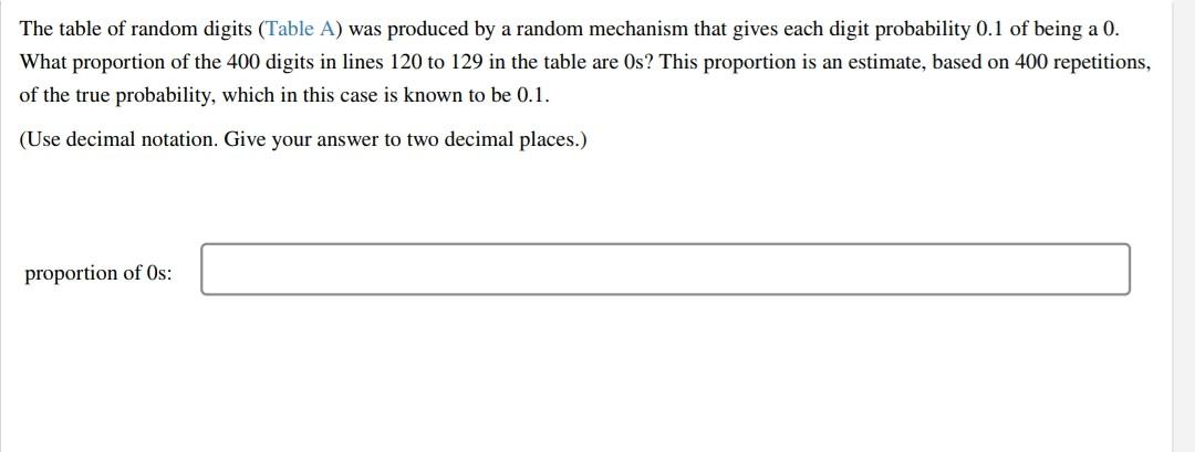 Solved The table of random digits (Table A) was produced by | Chegg.com