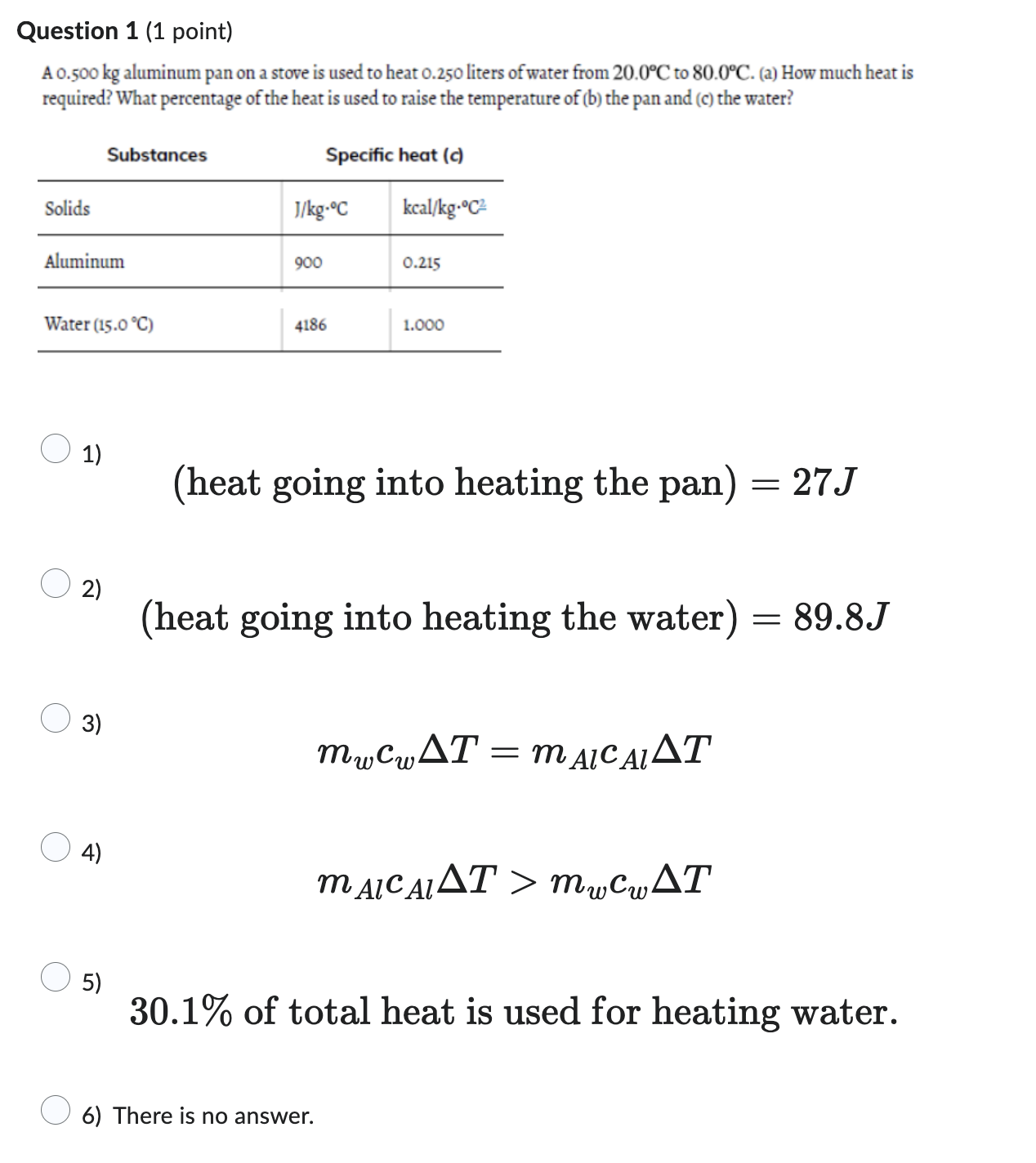 Solved Question 1 (1 ﻿point)A 0.500 kg ﻿aluminum pan on ﻿a | Chegg.com