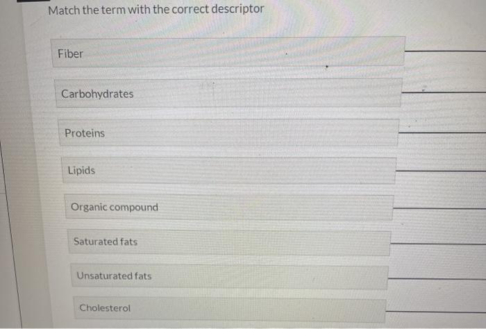 Solved Match the term with the correct descriptor Fiber | Chegg.com