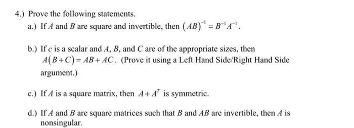 Solved 4.) Prove the following statements. a.) If A and B | Chegg.com