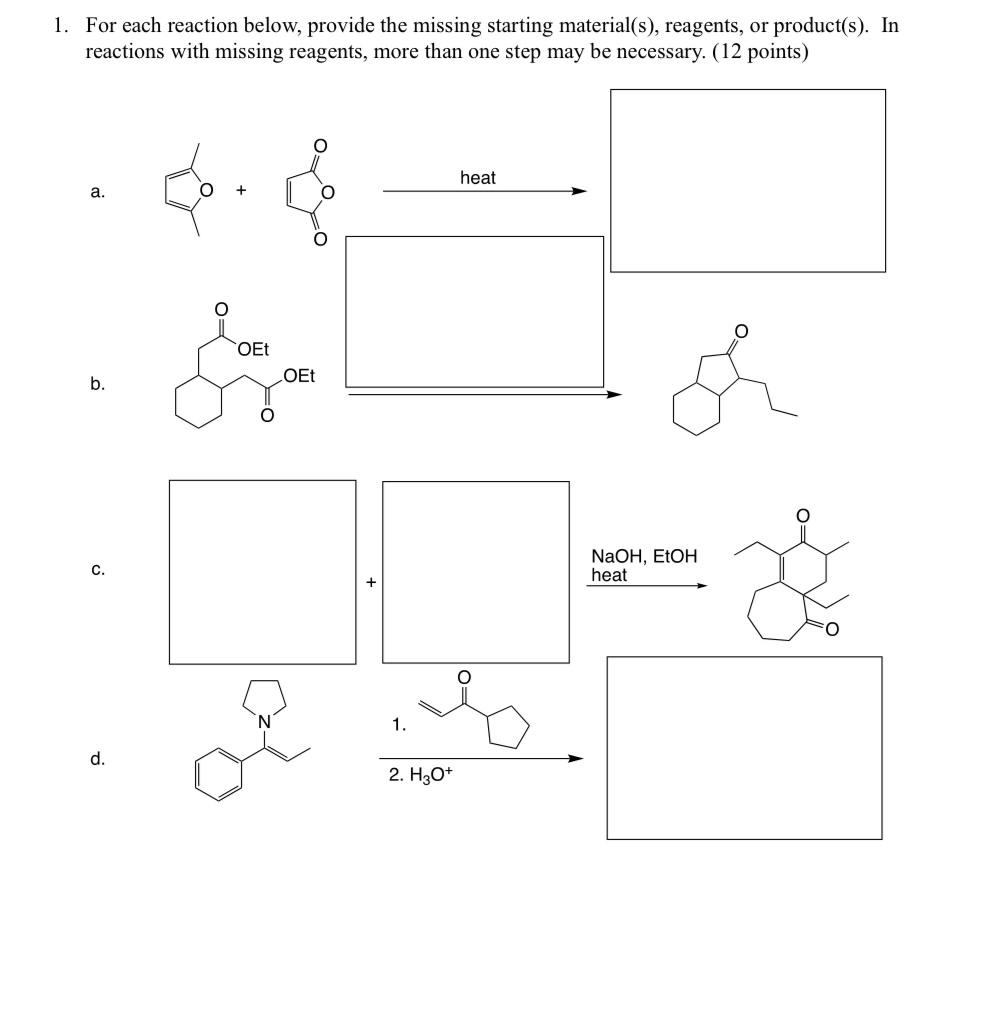 Solved For each reaction below, provide the missing starting | Chegg.com