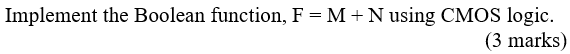Solved Implement the Boolean function, F = M+N using CMOS | Chegg.com