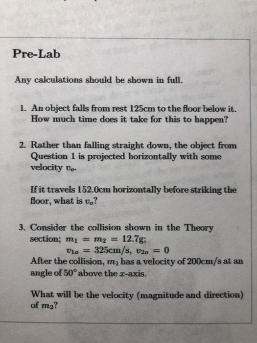 Solved Pre-Lab Any calculations should be shown in full. 1. | Chegg.com