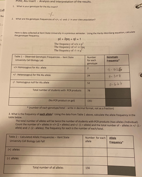 Solved PV92, Alu insert. Analysis and interpretation of the | Chegg.com