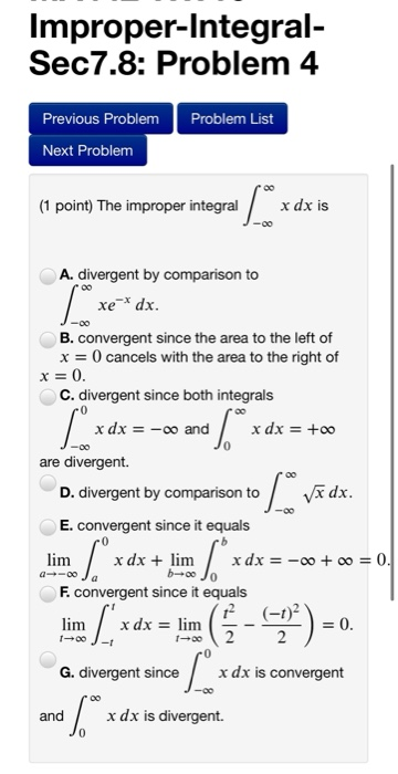 Solved Improper-Integral- Sec7.8: Problem 4 Problem List | Chegg.com