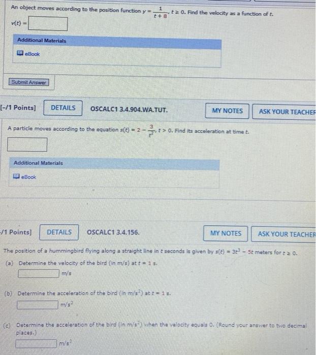 Solved An object moves according to the position function | Chegg.com