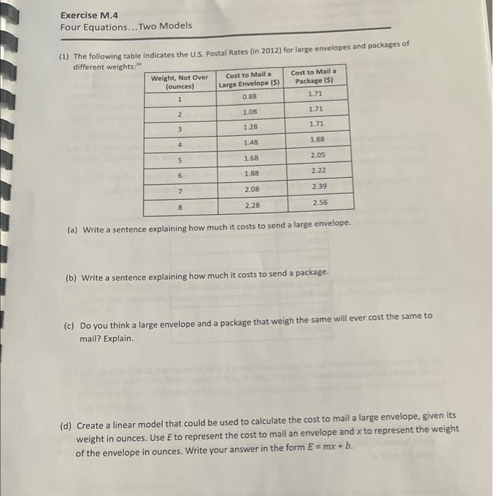 Solved Exercise M.4 Four Equations... Two Models (1) The | Chegg.com