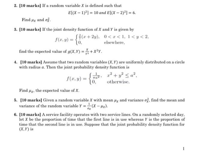 Solved 2 [10 Marks] If A Random Variable X Is Defined Such
