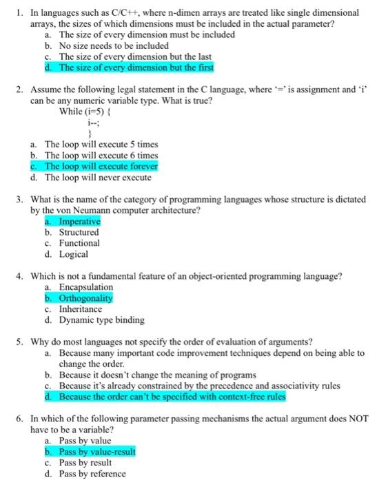 Solved 1. In languages such as C/C++, where n-dimen arrays | Chegg.com