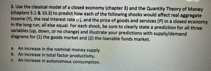 Solved 3. Use the classical model of a closed economy | Chegg.com