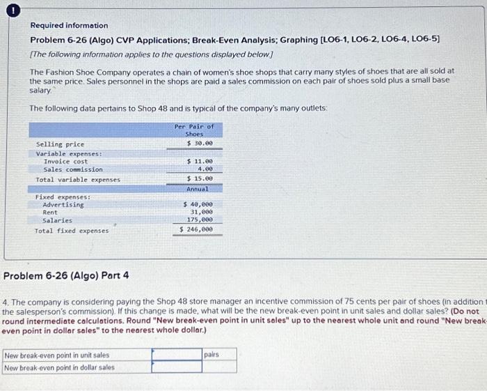 Solved Required information Problem 6-26 (Algo) CVP | Chegg.com