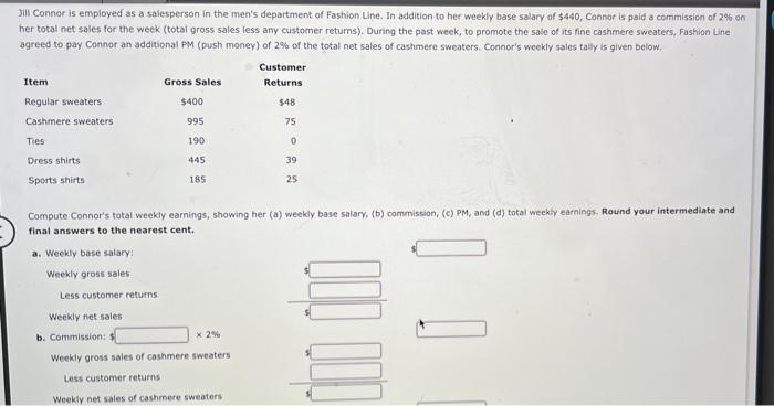 Solved Jill Connor is employed as a salesperson in the men's | Chegg.com
