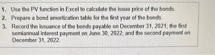 Solved Use the PV function in Excel to calculate the issue | Chegg.com