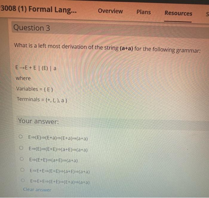 Solved What is a left most derivation of the string (a+a) | Chegg.com