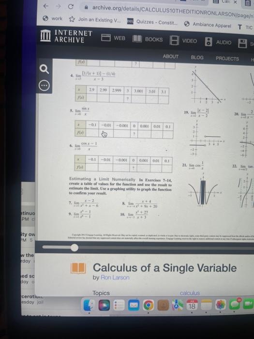 Solved 4. limx→3x−1[1/(x+1)]−x(4) 5. limx→6xsinx 19. | Chegg.com