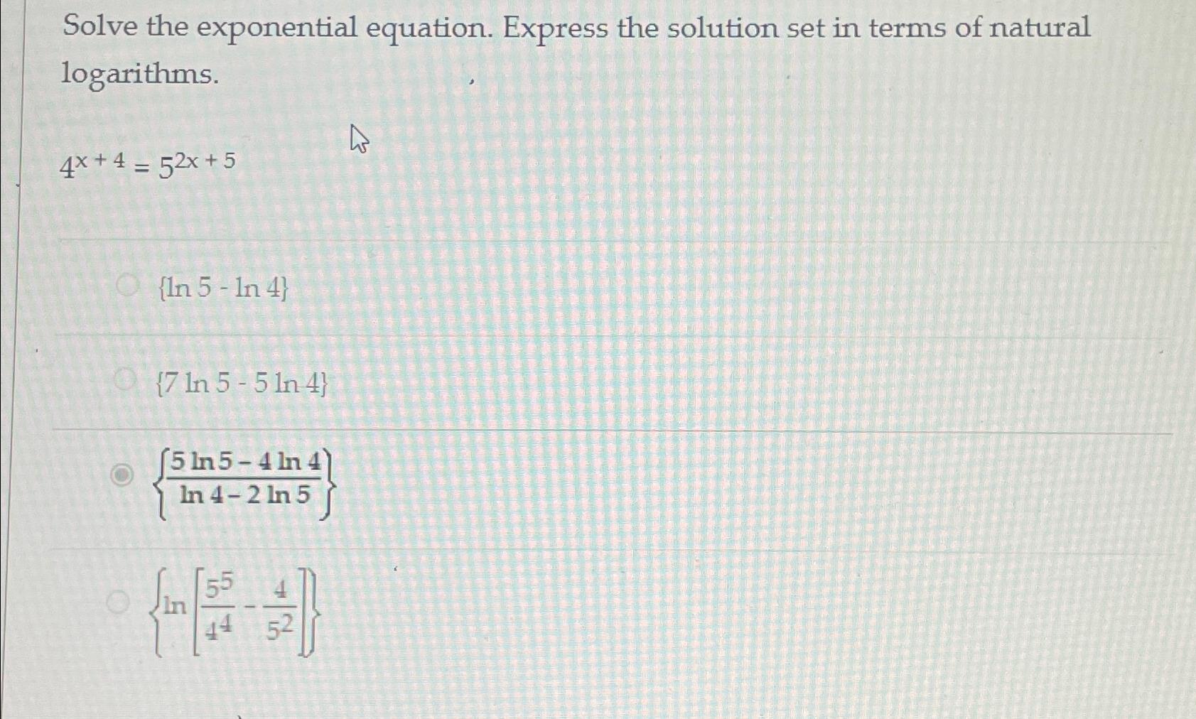 Solved Solve the exponential equation. Express the solution | Chegg.com