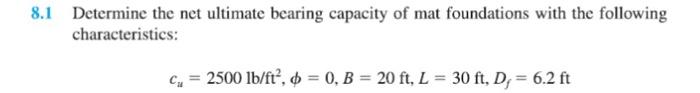 Solved 1 Determine the net ultimate bearing capacity of mat | Chegg.com