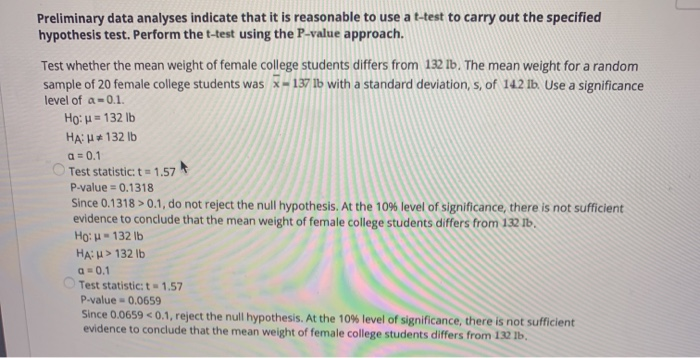 Solved Preliminary data analyses indicate that it is | Chegg.com