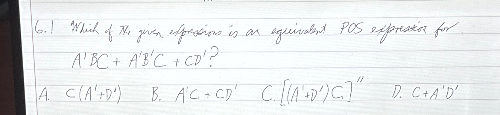 Solved 6.1 ﻿Which of the given expressions is an equivalent | Chegg.com