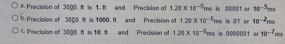 Solved a. Precision of 3000. ft is 1. ft and Precision of | Chegg.com