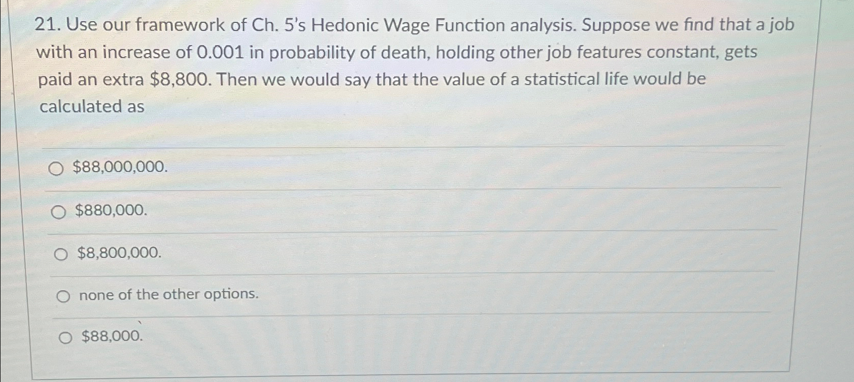 Solved Use our framework of Ch. 5's Hedonic Wage Function | Chegg.com