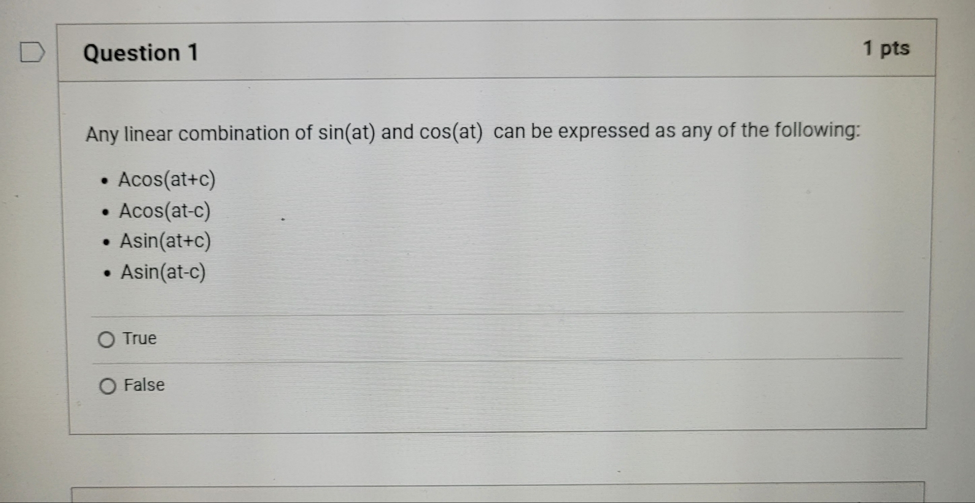 Solved Question 11 ﻿ptsAny linear combination of sin(at) | Chegg.com