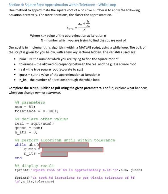 Section 4 Square Root Approximation Within Tolerance