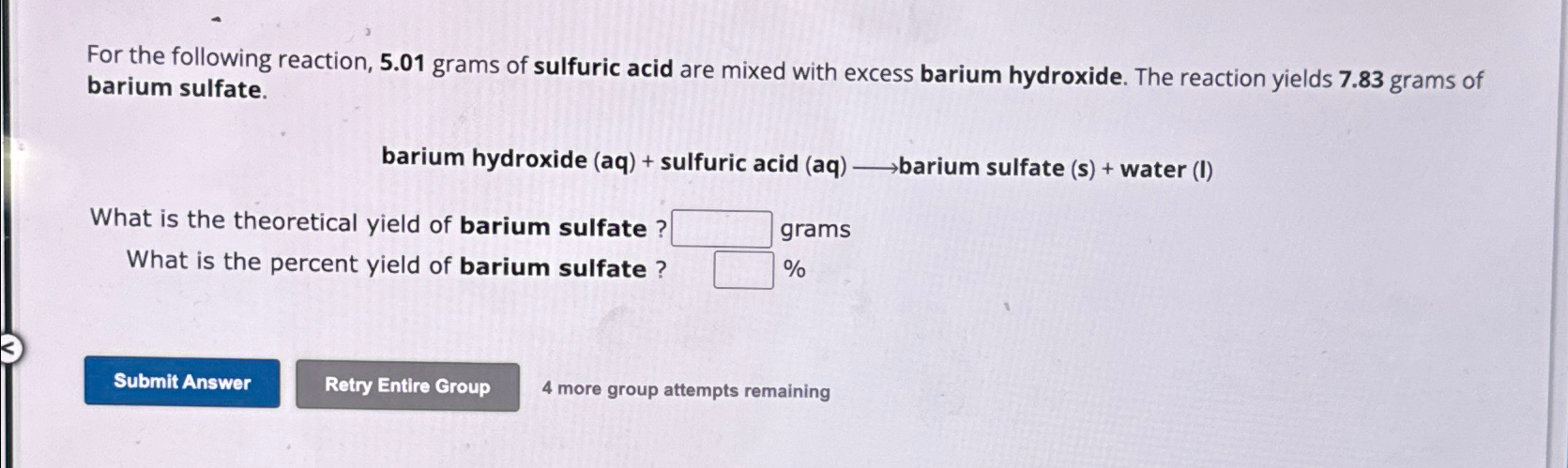 Solved For the following reaction, 5.01 ﻿grams of sulfuric | Chegg.com