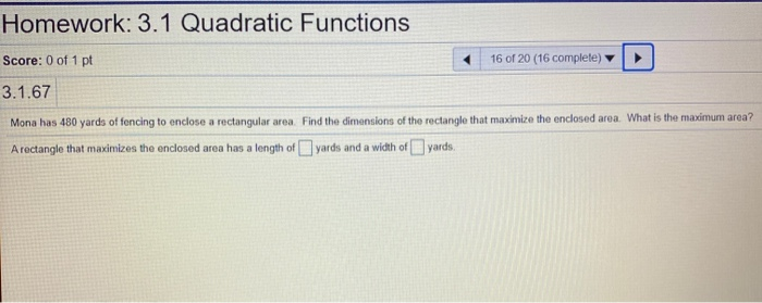 Solved Homework 3 1 Quadratic Functions Score 0 Of 1 Pt 16