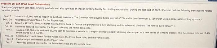 Solved Problem 10-02A (Part Level Submission) Sheridan | Chegg.com