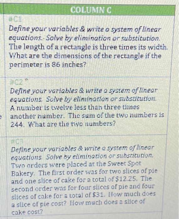 Solved Define Your Variables And Write A System Of Linear