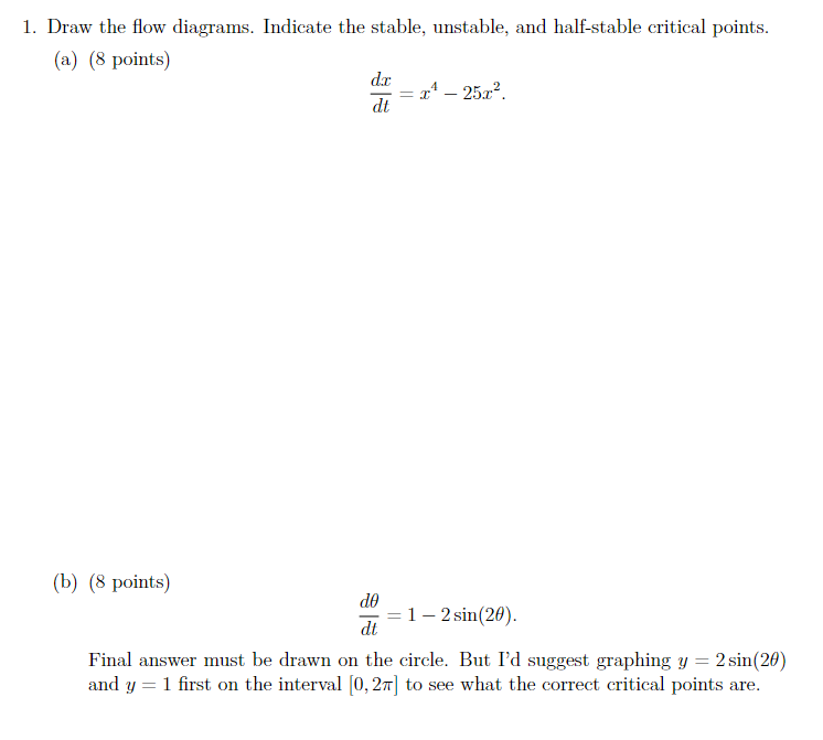 [Solved]: Draw the flow diagrams. Indicate the stable, un