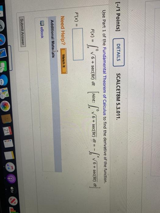 Solved [-/1 Points] DETAILS SCALCET8M 5.3.011. Use Part 1 of | Chegg.com