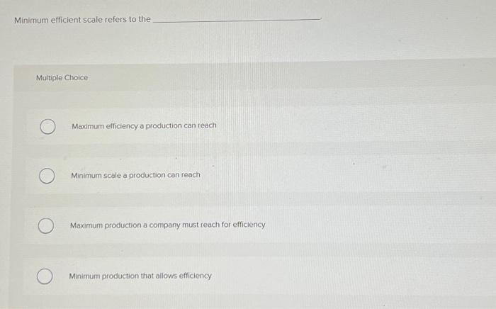Solved Minimum efficient scale refers to the Multiple Choice | Chegg.com