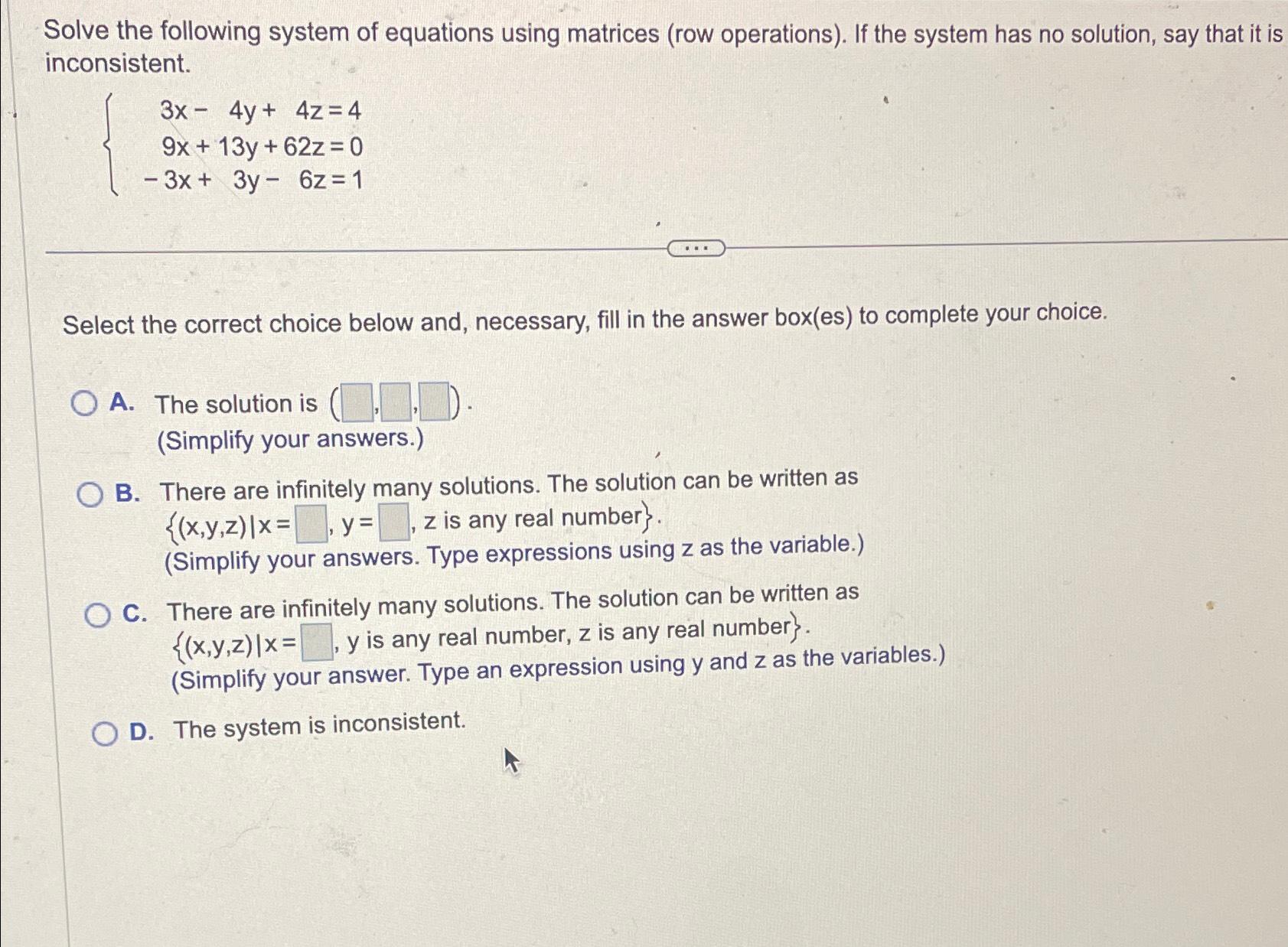 Solved Solve the following system of equations using | Chegg.com