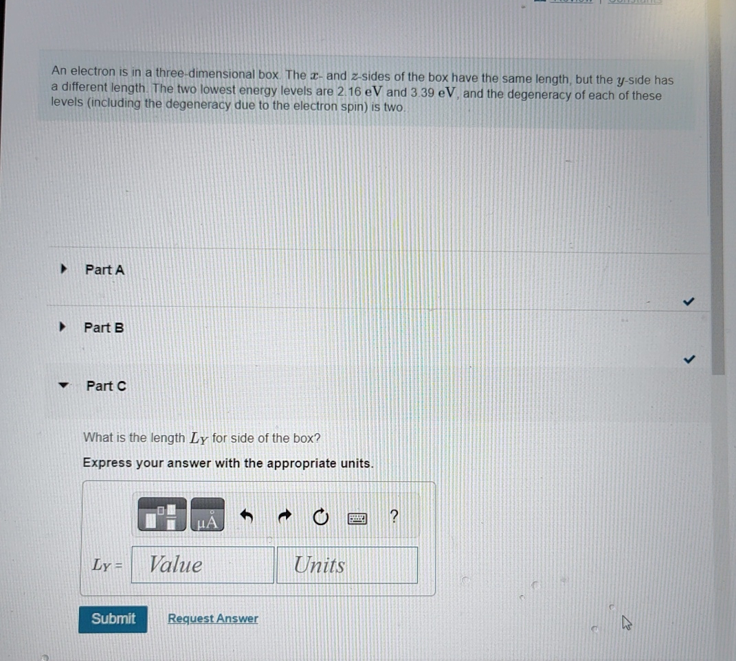 Solved An electron is in a three-dimensional box. The x-and | Chegg.com