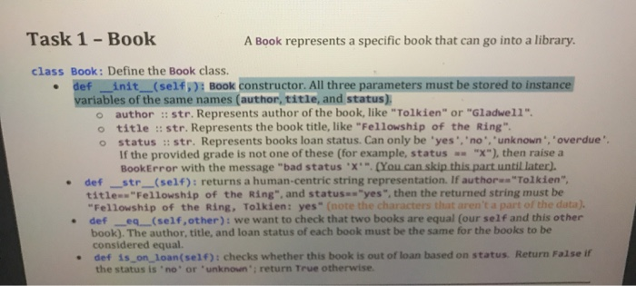 Solved Task 1 - Book A Book represents a specific book that | Chegg.com