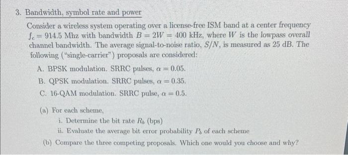 Solved Bandwidth, symbol rate and power Consider a wireless | Chegg.com
