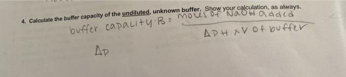 Solved 4. Calculate the buffer capacity of the undiluted, | Chegg.com