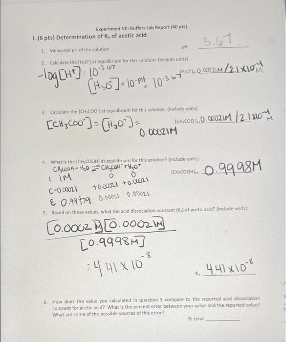 Solved Experiment Vil: Buffers Lab Report (40 pts) 1. (6 | Chegg.com