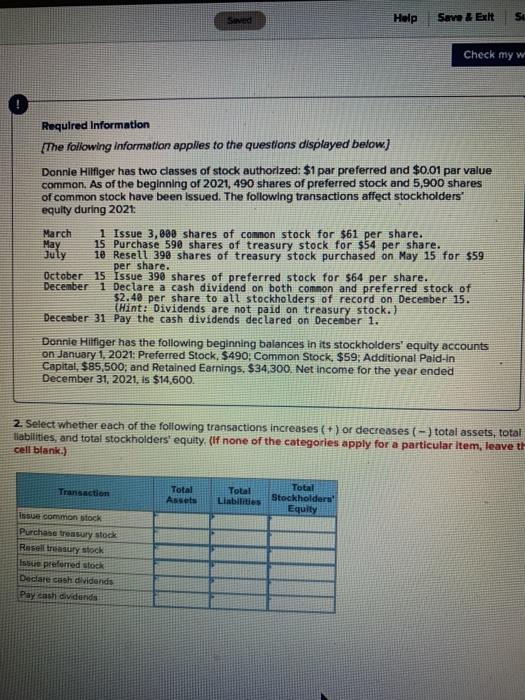 Solved Sie Help Save & Exit SU Check my w ! Required | Chegg.com