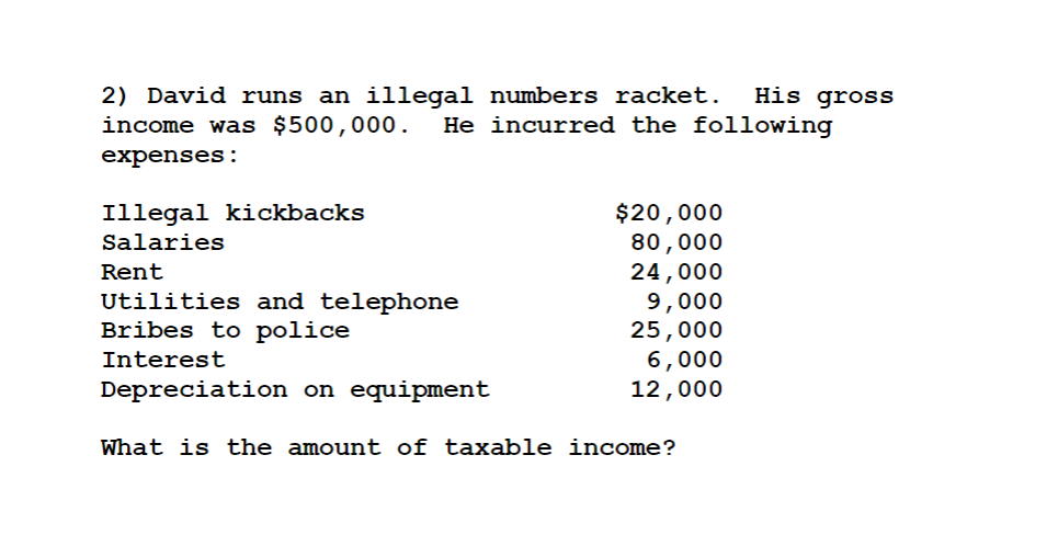 Solved David runs an illegal numbers racket. His grossincome | Chegg.com