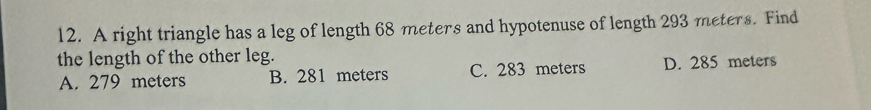 Solved A right triangle has a leg of length 68 ﻿meters and | Chegg.com