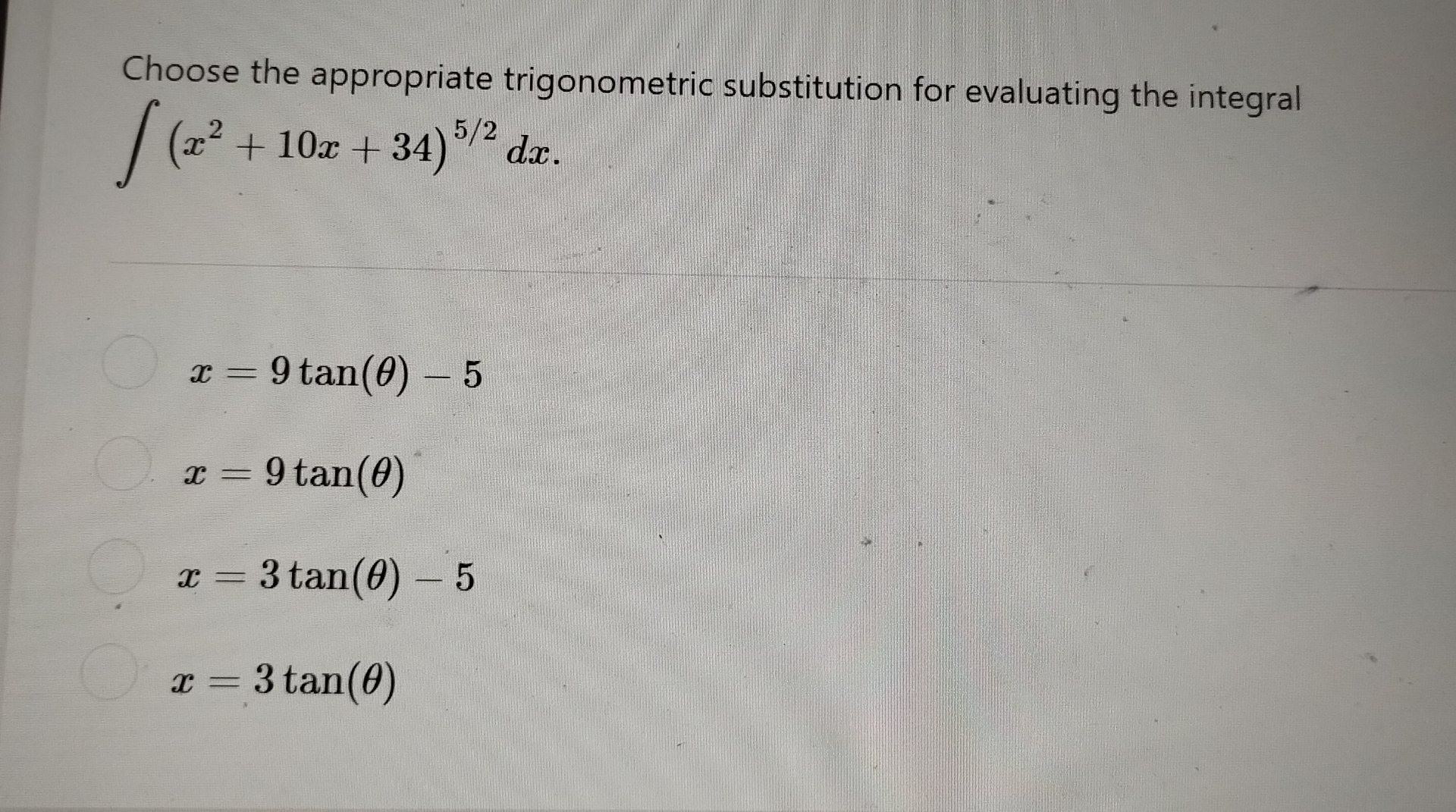 Solved Choose the appropriate trigonometric substitution for | Chegg.com
