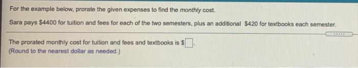 Solved For the example below, prorate the given expenses to | Chegg.com