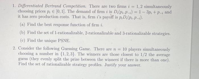 Solved 1. Differentiated Bertrand Competition. There are two | Chegg.com