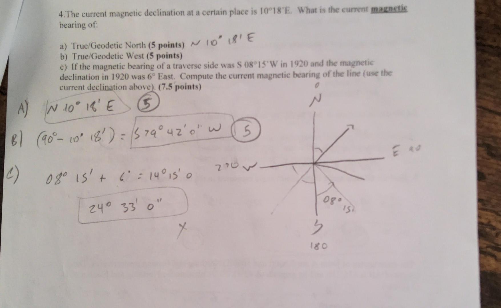 Solved 4. The current magnetic declination at a certain | Chegg.com