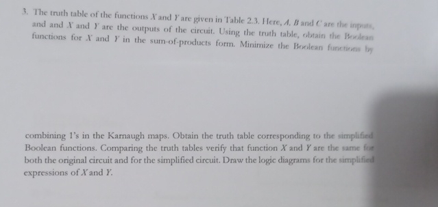 The truth table of the functions x ﻿and Y ﻿are given | Chegg.com