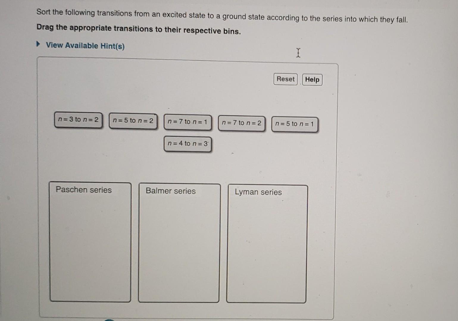 Solved Sort the following transitions from an excited state | Chegg.com
